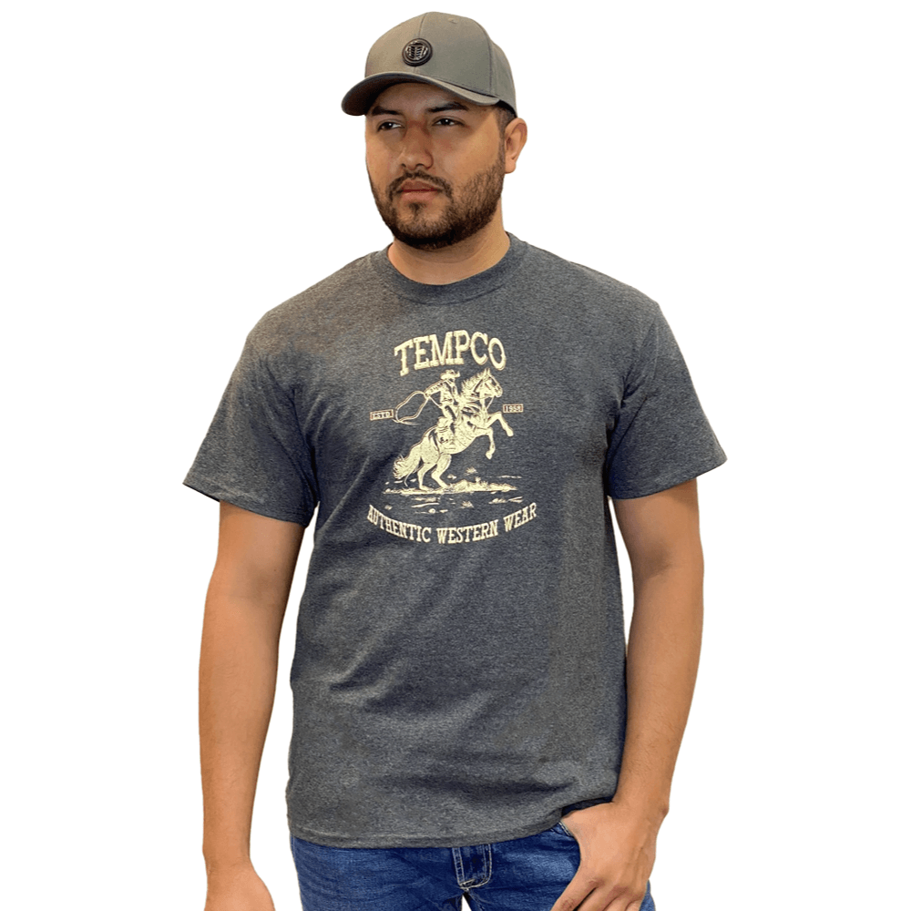 Tempco Mens Bronc Riding T-Shirt Grey Heather | Buy Now