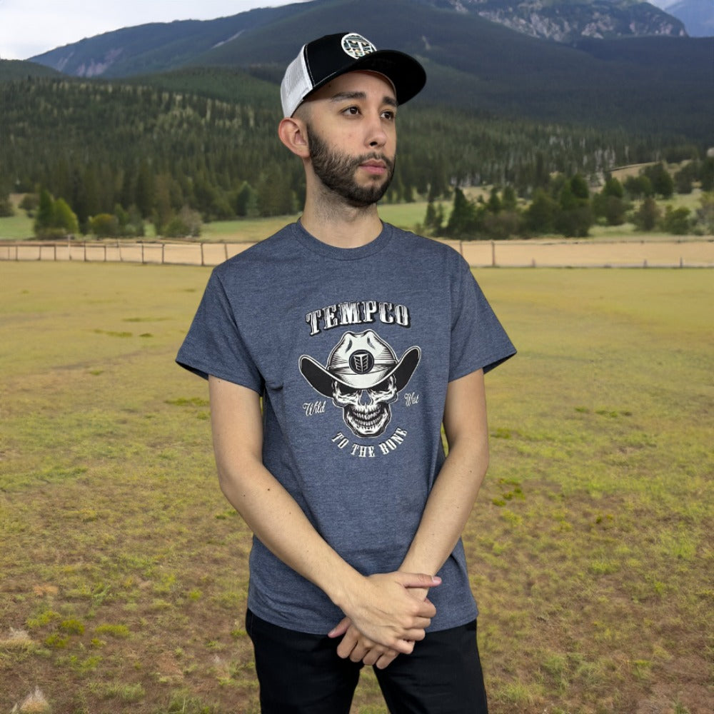 Tempco Mens Skull Cowboy Long Sleeve T-Shirt | Navy Color