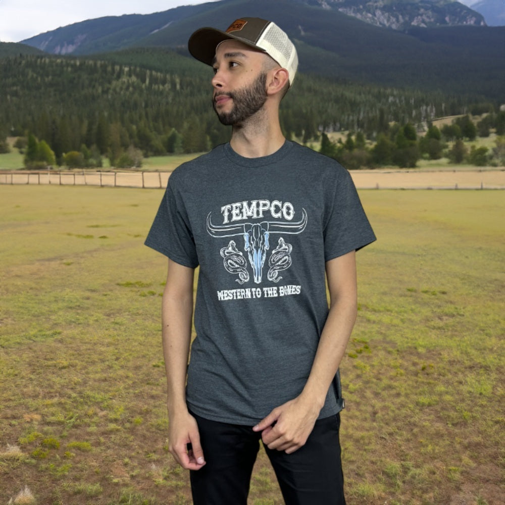 Tempco Mens Western Bones Short Sleeve T-Shirt | Grey